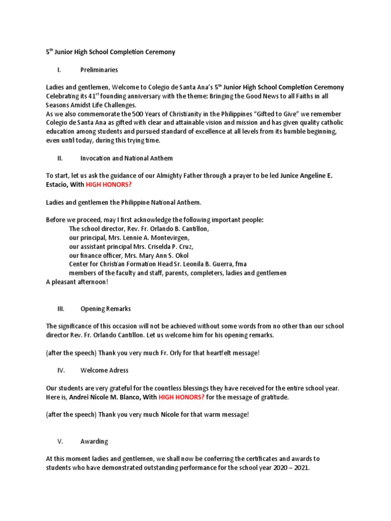 Script Virtual Ceremonies 2021 | PDF