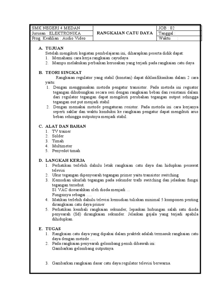 Jobsheet 2 - Rangkaian Catu Daya | PDF