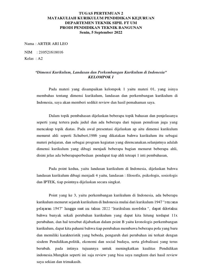 ARTER ARI LEO - Review 1 - Dimensi Kurikulum, Landasan, Dan ...