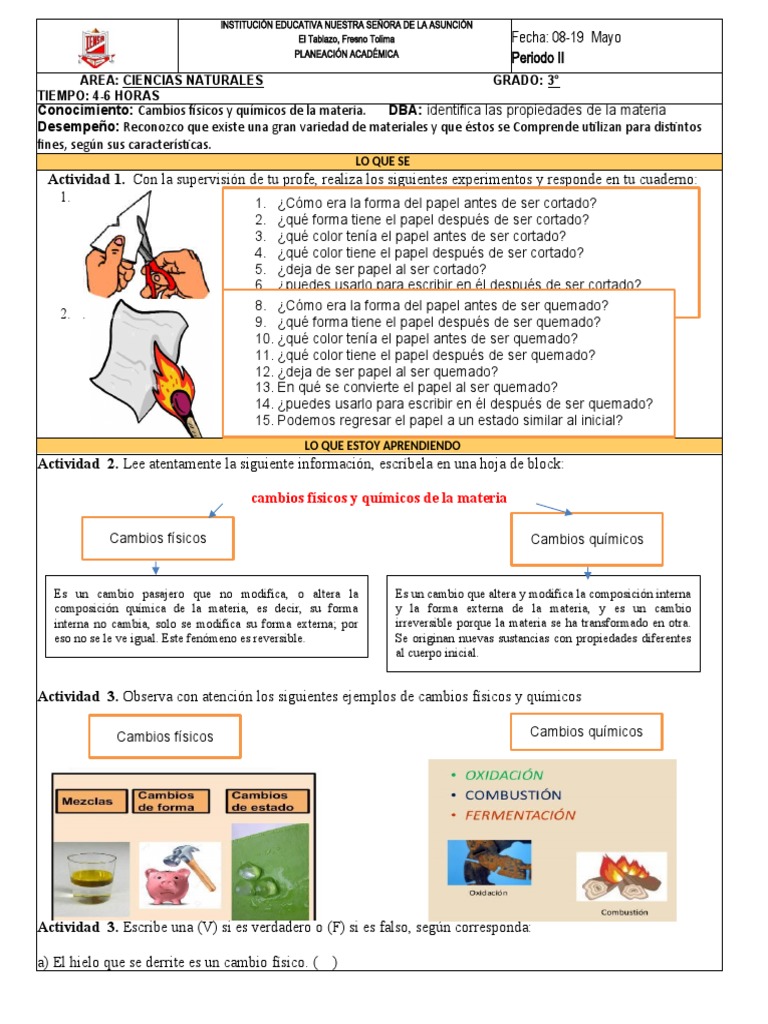 3° Cambios Físicos y Químicos de La Materia | PDF