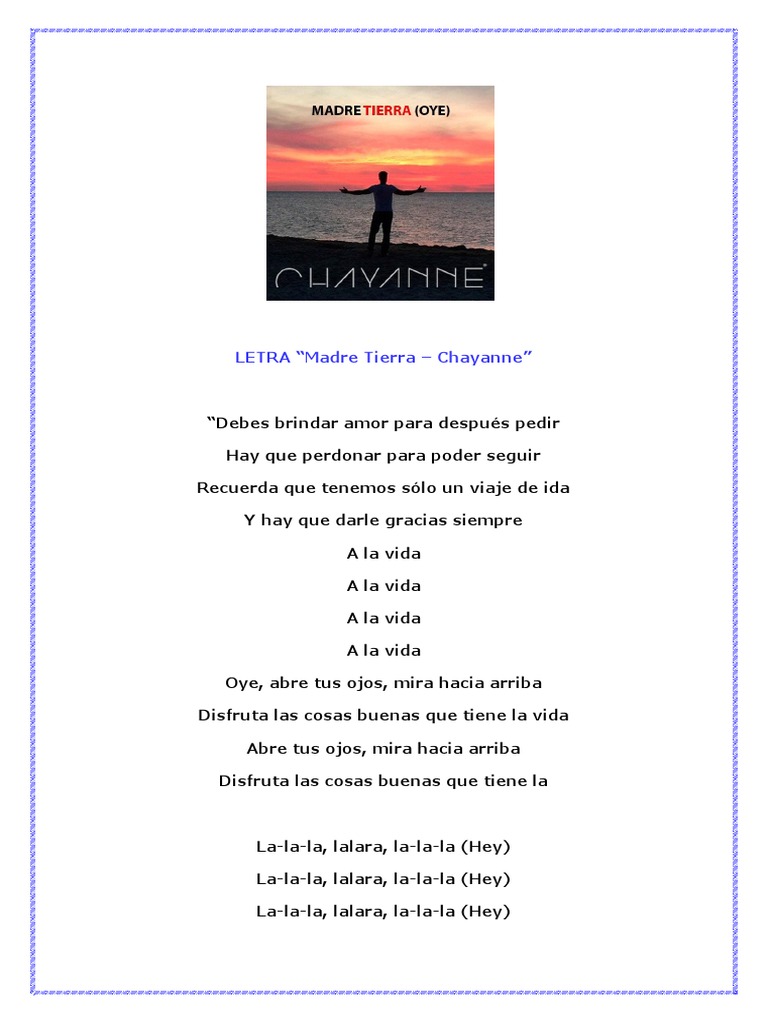Letra Madre Tierra - Chayanne 0M2NQ7 PDF | PDF