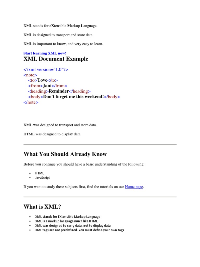 Xml Stands For Extensible Markup Language Pdf Html Element Xslt