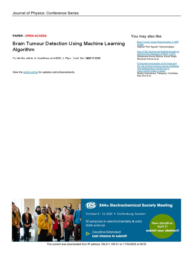 Machine Learning Algorithm For Brain Tumour Detection Using Magnetic