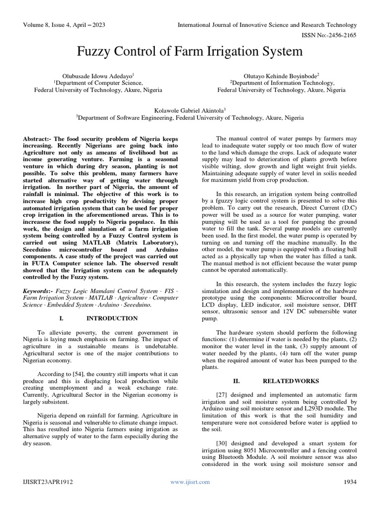 Fuzzy Control of Farm Irrigation System | PDF | Fuzzy Logic | Humidity