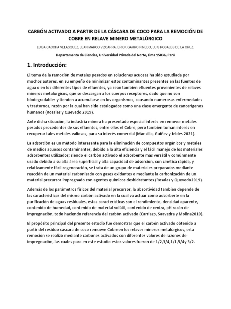 Entraga Del Avanze 1 Proyecto de Investigacion Upn | PDF | Contaminación | Adsorción