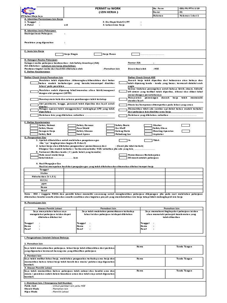 Form Permit To Work Izin Kerja PDF | PDF