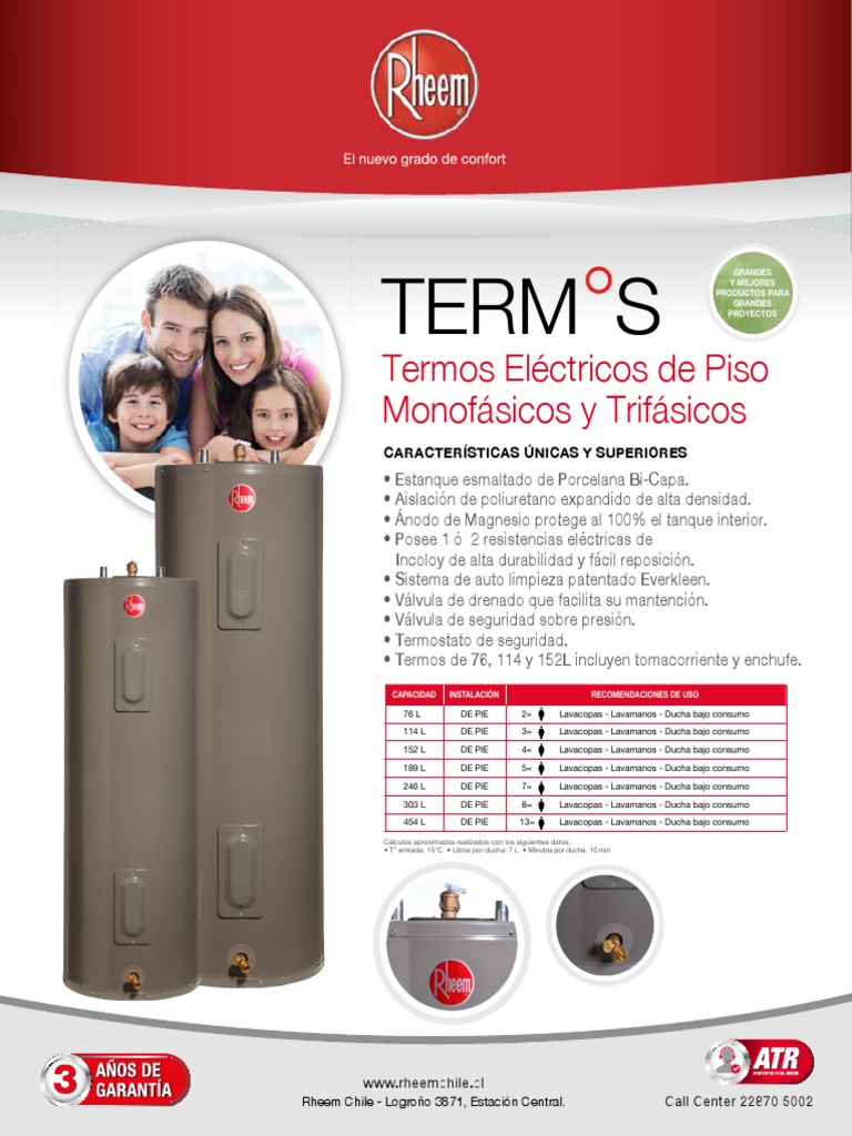 Ficha Tecnica Termo Electrico Piso Rheem 76-454 LTS PDF | PDF | Ducha | Materiales de construcción