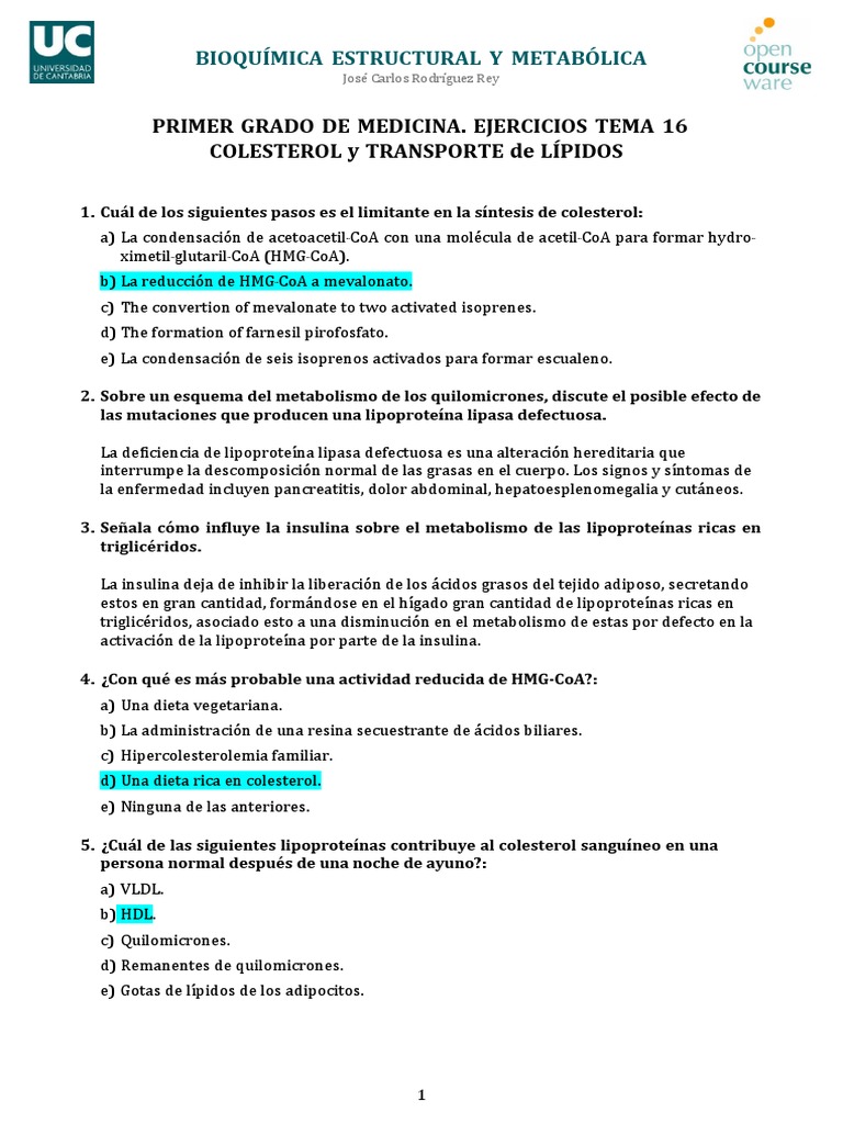 Ejercicio 16 | PDF | Lipoproteína | Triglicéridos