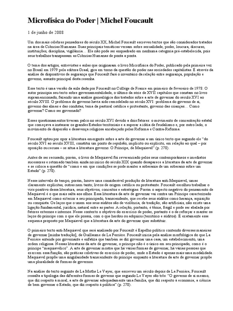 Resenha - Microfísica Do Poder | PDF | Economia | Michel Foucault