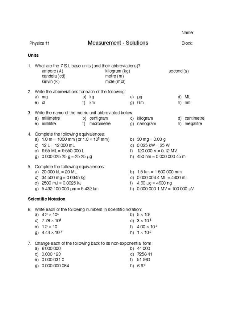 Grade 11 Measurement and Notation Guide | PDF | Significant Figures ...