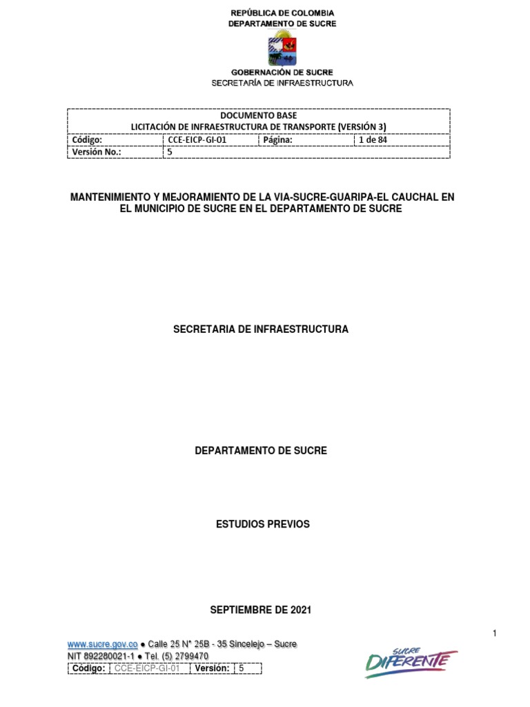 3.0. Estudio Previo - Sucre-La Guaripa-Cauchal | PDF | Presupuesto ...