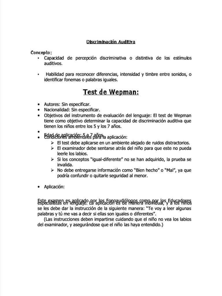 Test de Wepman: Discriminación Auditiva Infantil | PDF | Ciencia cognitiva