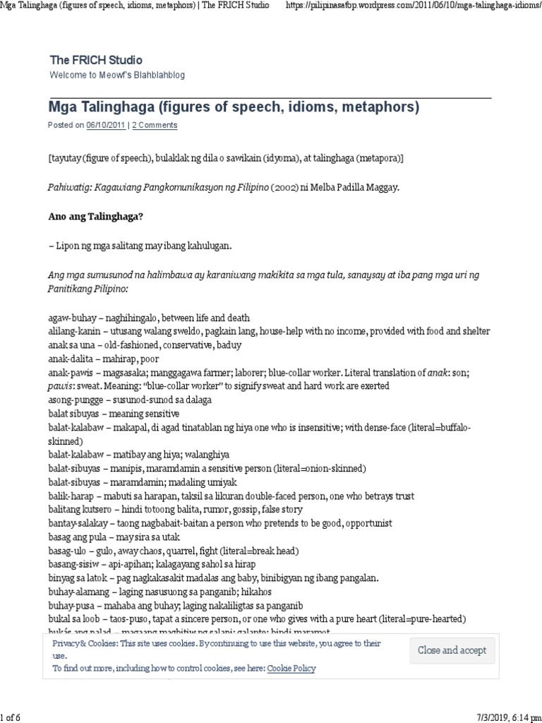 Mga Talinghaga (Figures of Speech, Idioms, Metaphors) - The FRICH ...