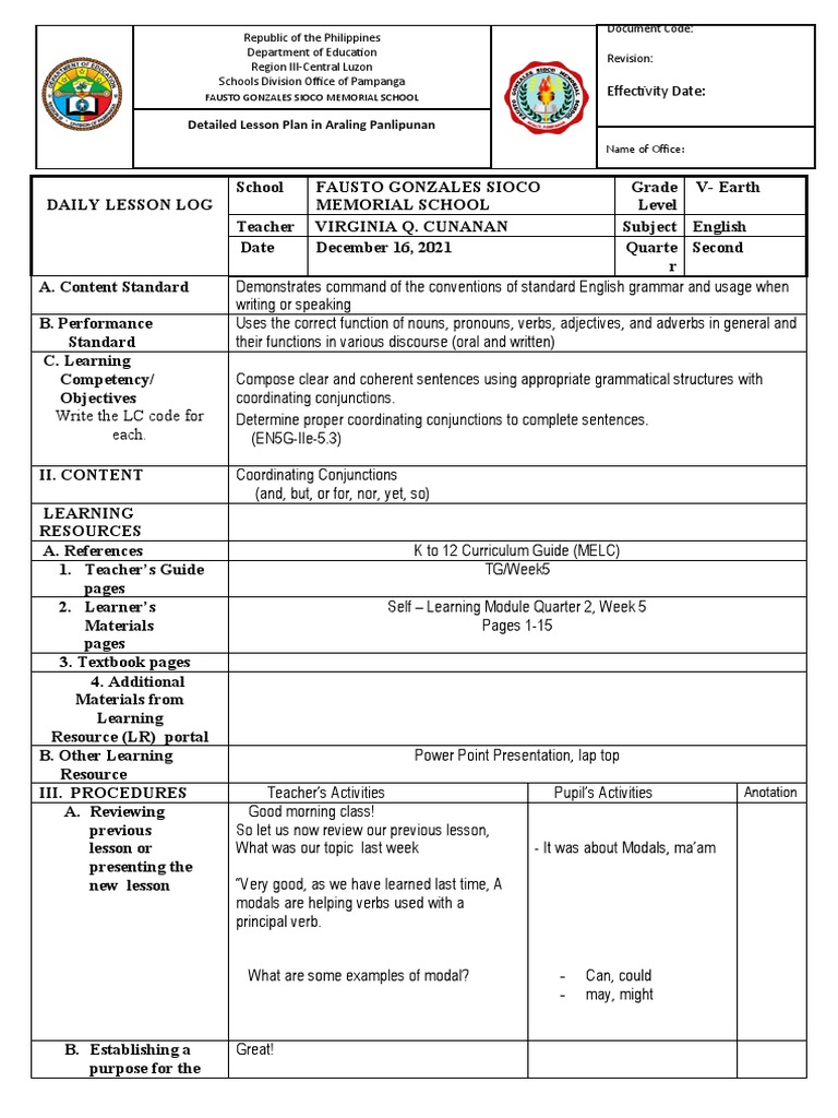 English5 Q2 W5 Cot1-Virgie | PDF | Linguistics | Languages
