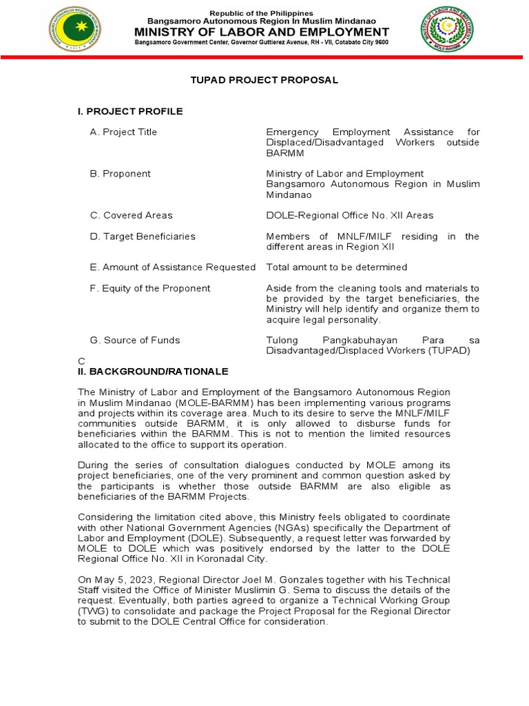 Tupad Project Proposal | Download Free PDF | Employment | Unemployment ...