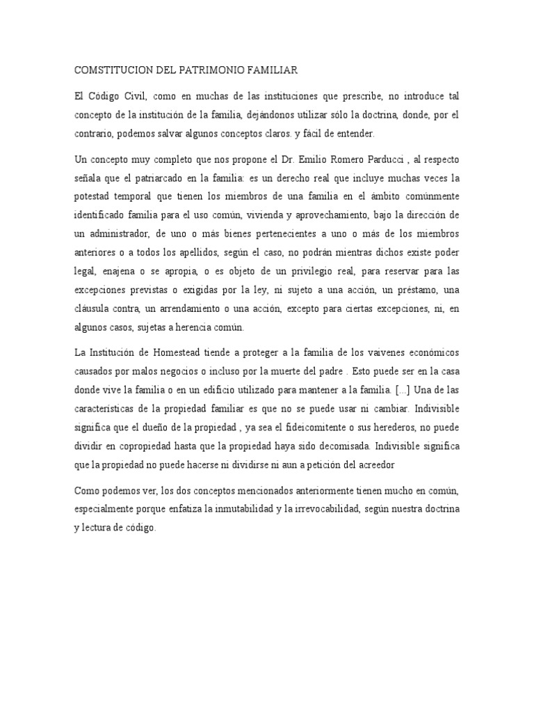 Constitución del Patrimonio Familiar | PDF