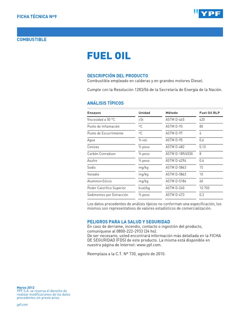 Tabla Actual Fuel Oil Ypf | PDF | Química | Combustibles