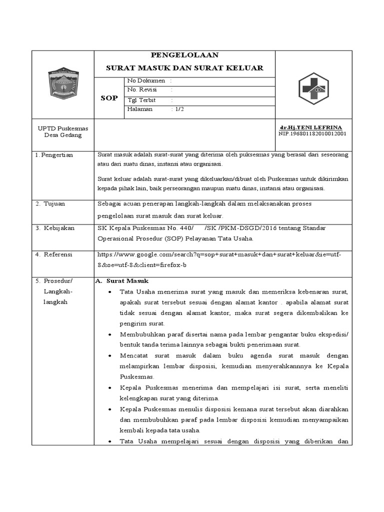 SOP Pengelolaan Surat Masuk dan Keluar | PDF