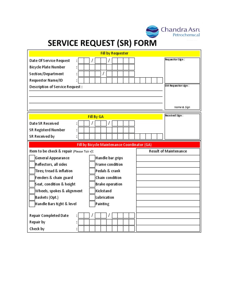 Att. 3 Bicycle Service Request Form | PDF | Outdoor Recreation ...