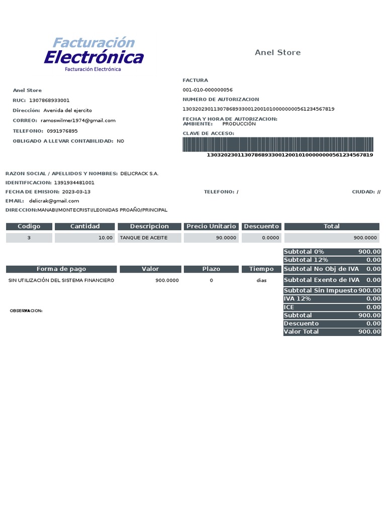 Factura - 001 010 000000056 | PDF