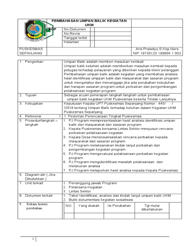 4.1.2.3 Sop Pembahasan Umpan Balik Kegiatan Ukm | PDF