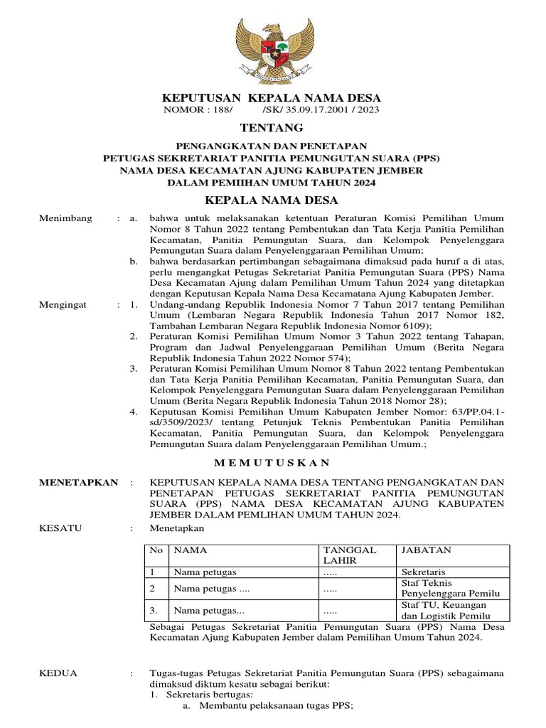 Contoh SK Sekretariat PPS | PDF