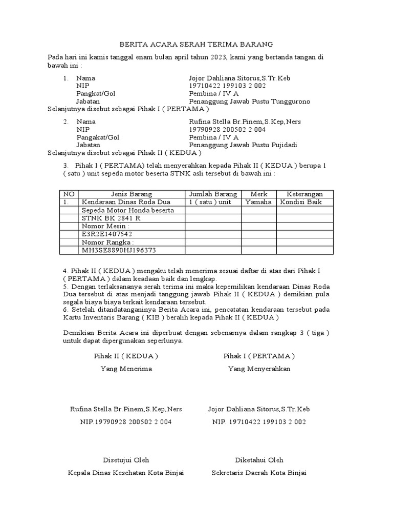 Berita Acara Serah Terima Barang | PDF
