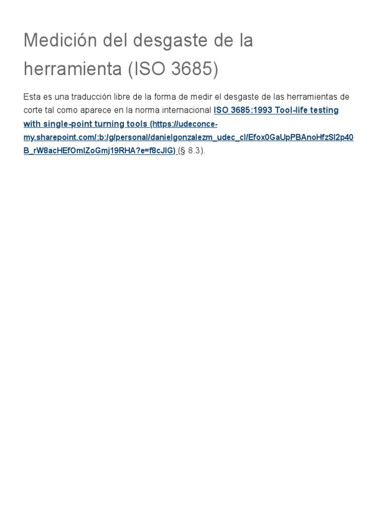 Medición Desgaste Herramientas ISO 3685 | PDF