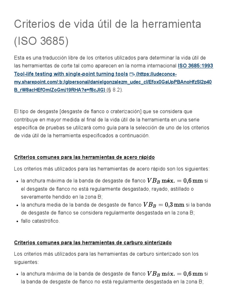 Criterios de vida útil de herramientas ISO 3685 | PDF | Artesanías ...