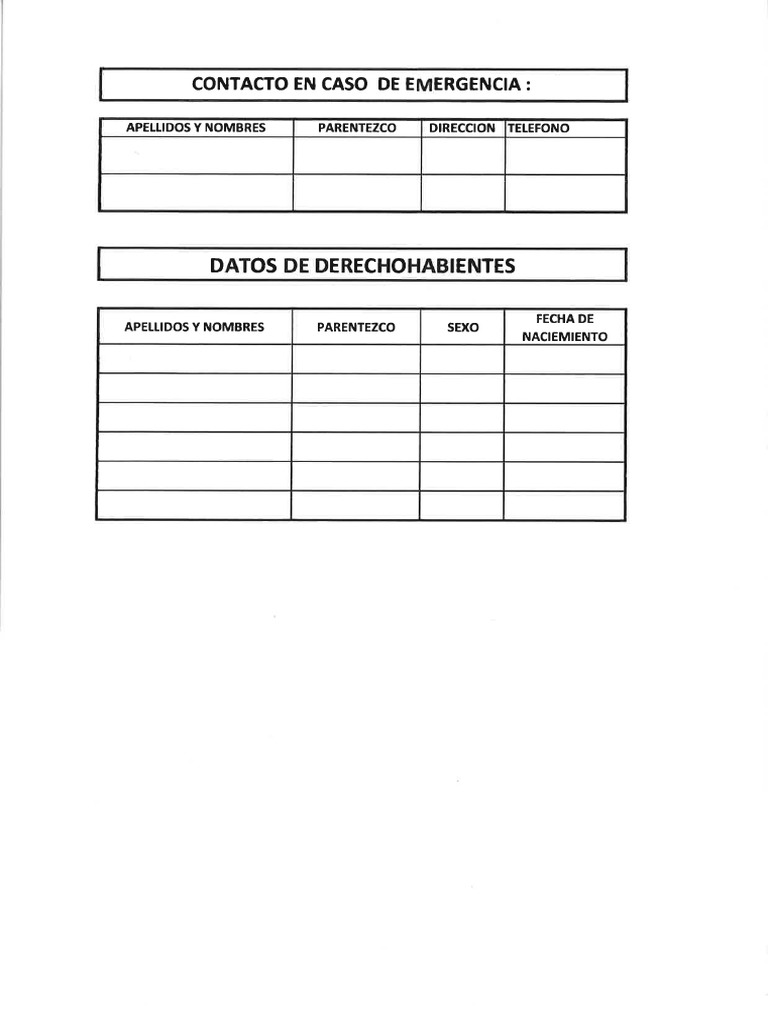 Formato - Contacto de Emergecia | PDF