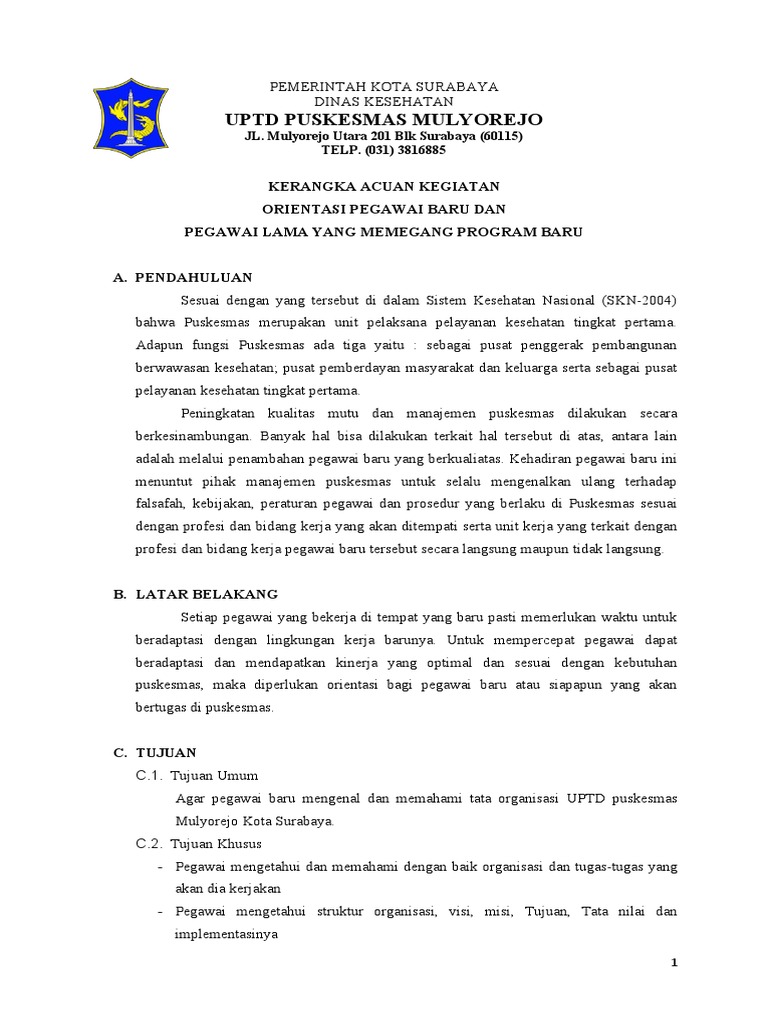 KAK Orientasi Pegawai Baru | PDF