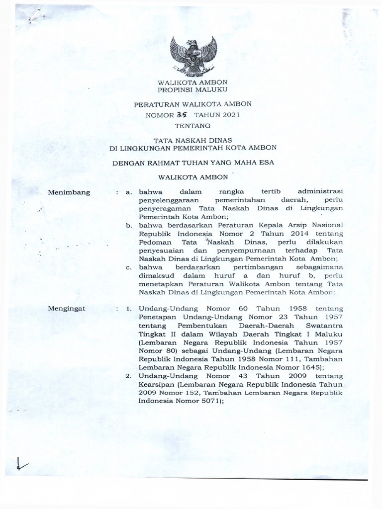 Perwali Kota Ambon No. 35 Tahun 2021 PDF | PDF