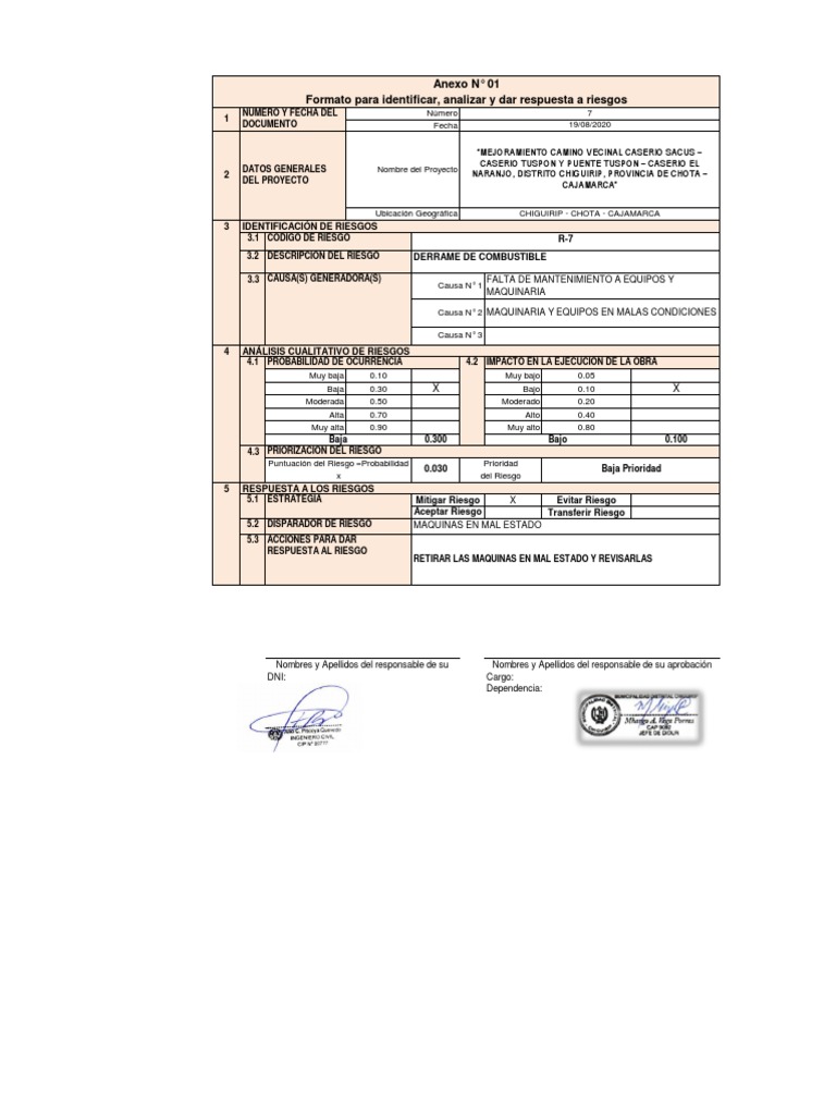 Formato de Riesgos 8 | PDF