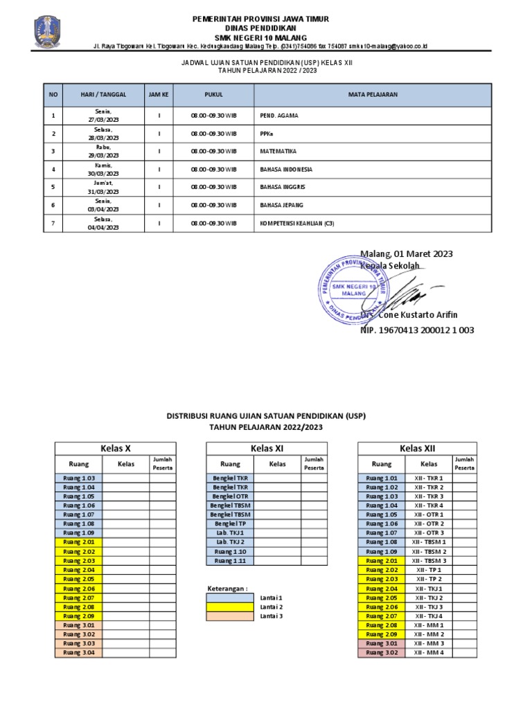 Jadwal Usp 2022-2023 (Siswa) PDF | PDF