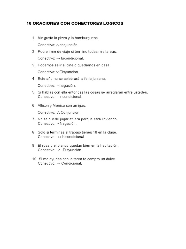 10 Oraciones Con Conectores Logicos | PDF