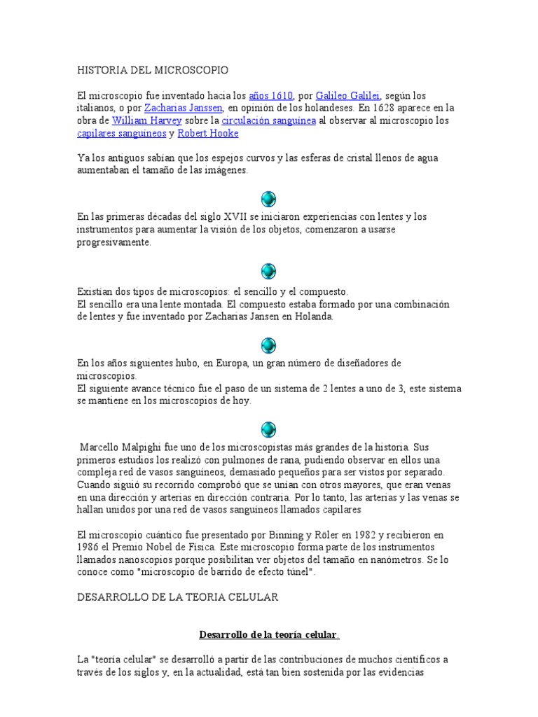 Historia y tipos de microscopios | PDF | Microscopio | Biología Celular)