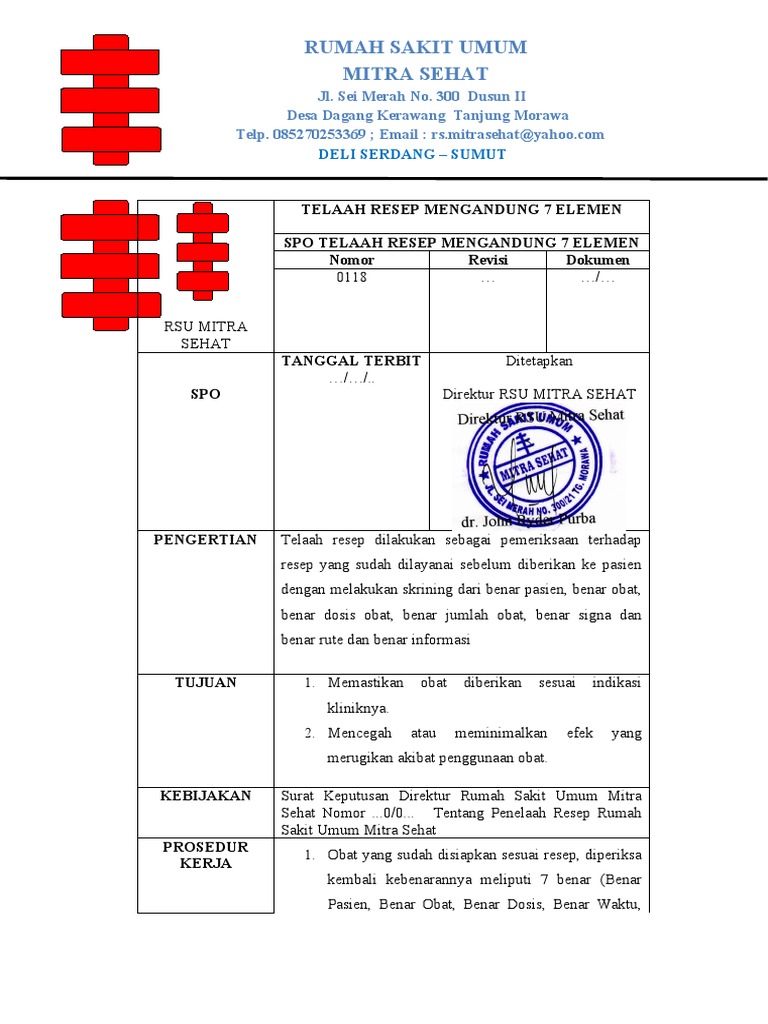 Telaah Resep 7 Elemen RSU Mitra Sehat | PDF