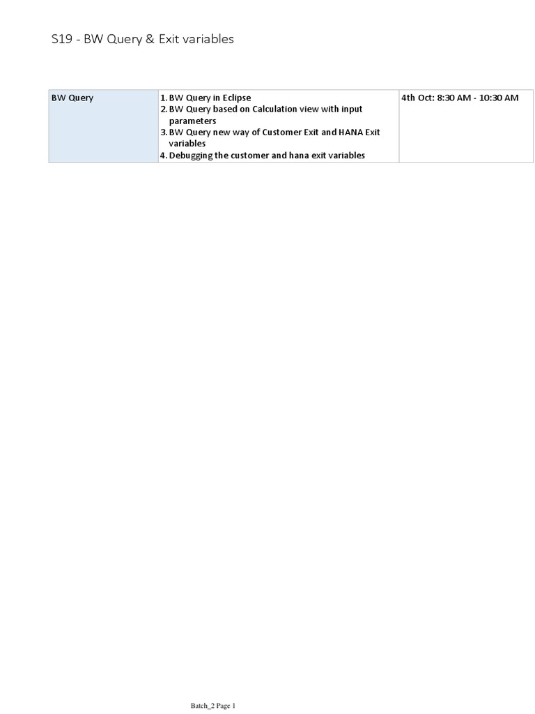 1.1 S19 - BW - Query and Cust Exit Var | PDF