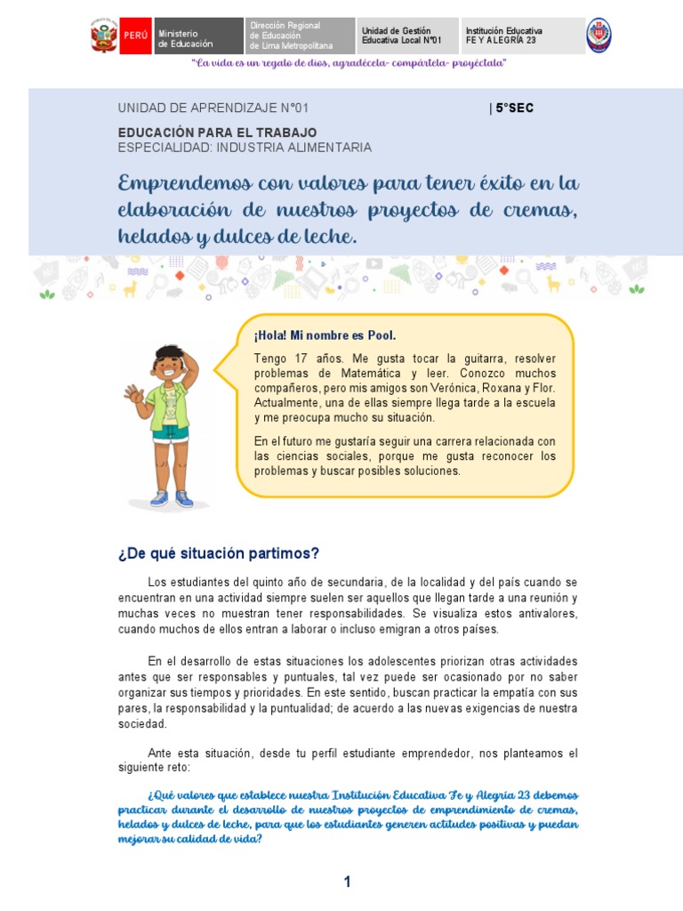 Guia de 5° Ud N°01 - Ept | PDF | Alimentos | Leche