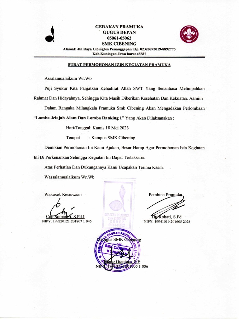 Surat Permohonan Kegiatan Pramuka | PDF