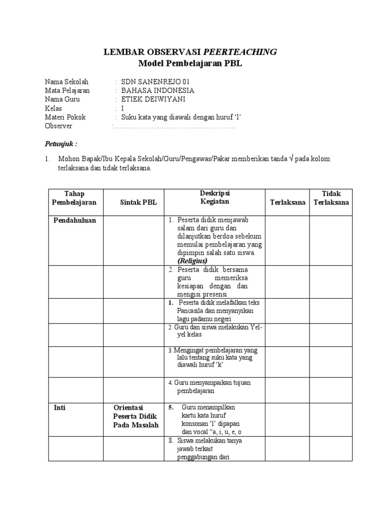 Etiek Deiwiyani - Lembar Observasi Aksi 1 | PDF