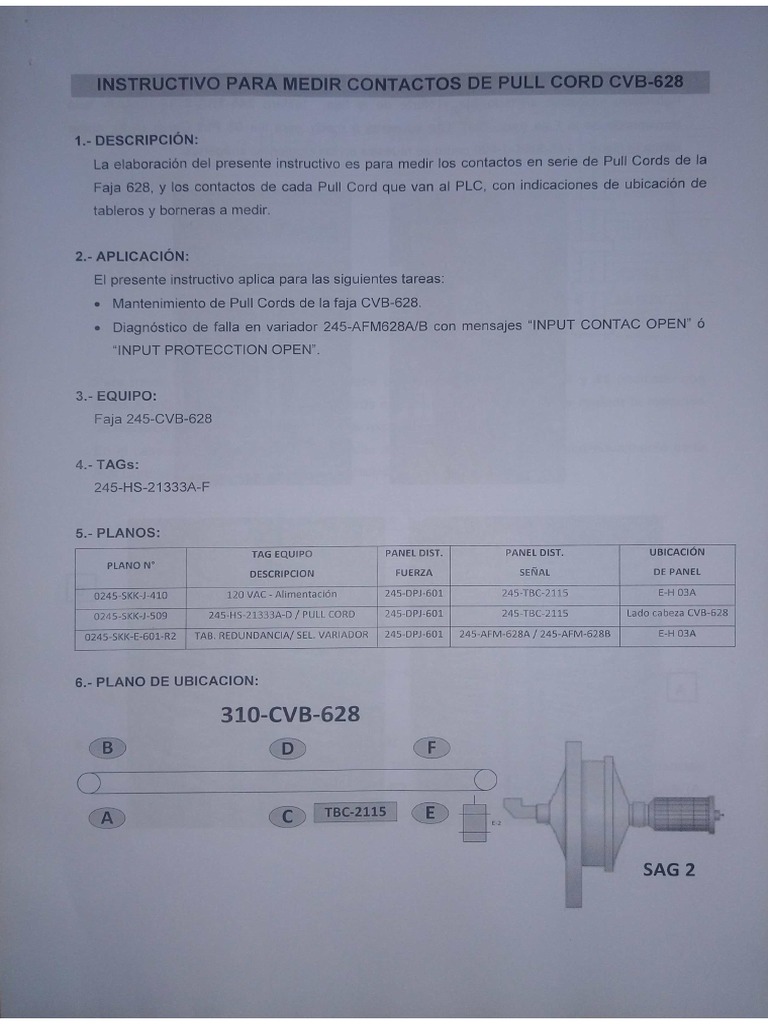 Instructivo para Medir Contactos de Pull Cord CVB - 628 PDF | PDF