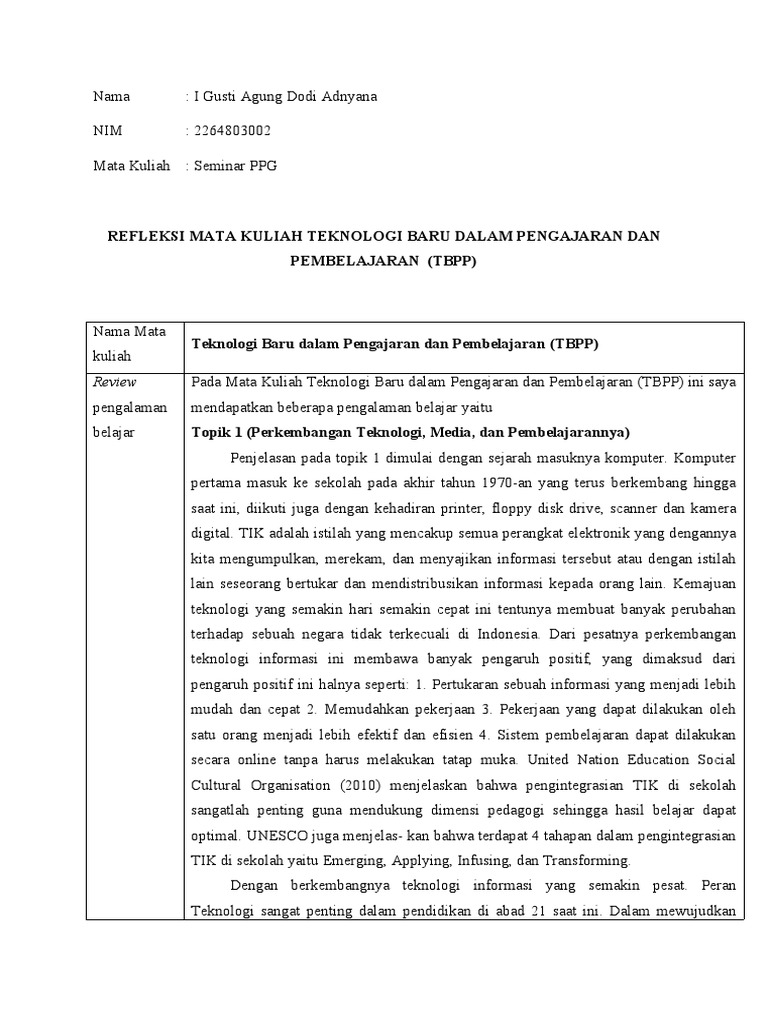 MENINGKATKAN PENGALAMAN BELAJAR MELALUI REFLEKSI MATA KULIAH TEKNOLOGI ...