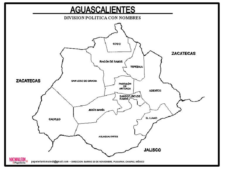 Aguascalientes - Division Politica Con Nombre BN | PDF