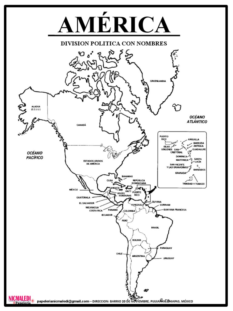 America - Division Politica Con Nombres BN | PDF