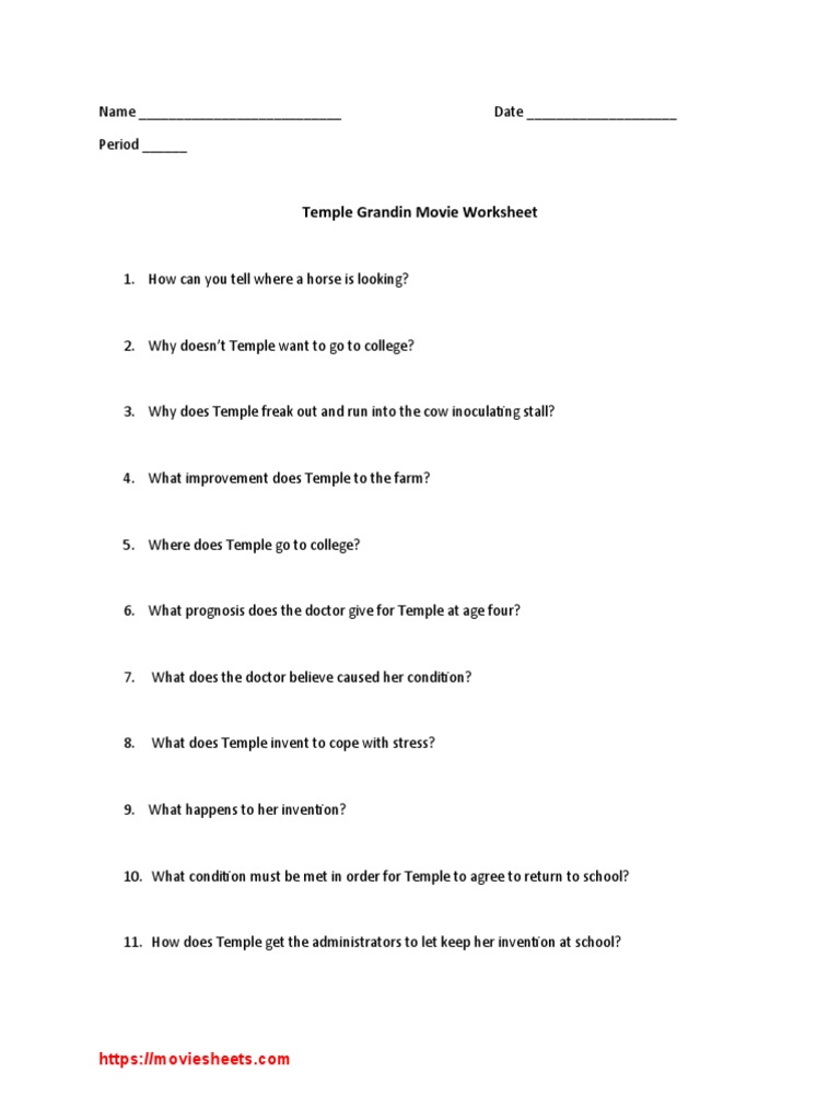 Temple Grandin Movie Worksheet | PDF