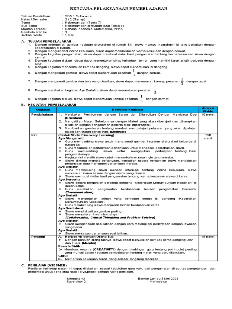 RPP Kelas 2 Tema 7 Pembelajaran 3 | PDF