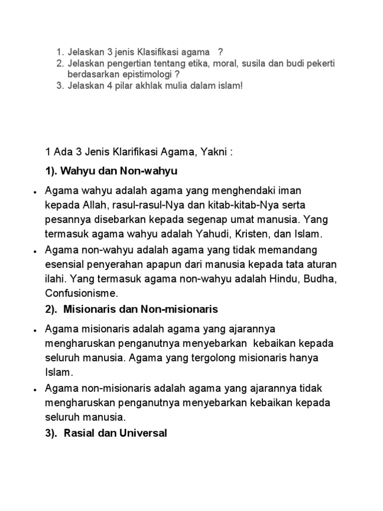 Jelaskan 3 Jenis Klasifikasi Agama | PDF