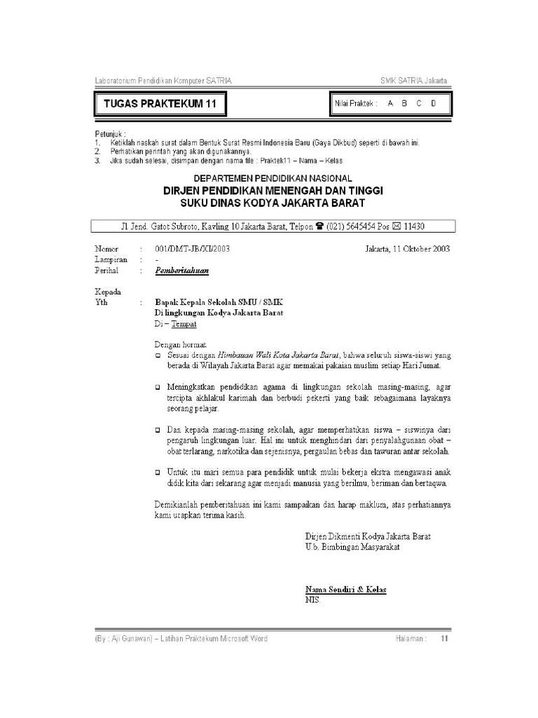 Contoh Latihan Praktek MS Word | PDF