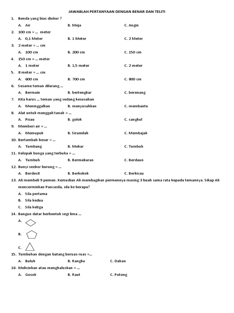 Soal Tema 5 | PDF | Olahraga & Rekreasi | Griya & Taman
